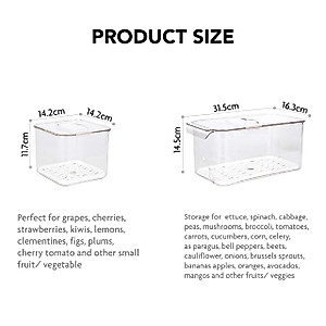 elabo Food Storage Containers Fridge Produce Saver- Stackable Food Storage Organizer Bins for Veggie, Berry and Fruits, Multi-Function Containers, Clear Plastic BPA Free