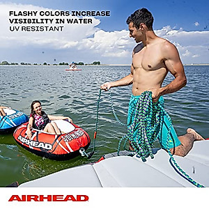 Airhead 2 Section Tow Rope | 1-4 Rider Towable Tube Rope, Dual Sections, 4,150lb Break Strength, 50 ft and 60 ft Options, Rope Keeper Included