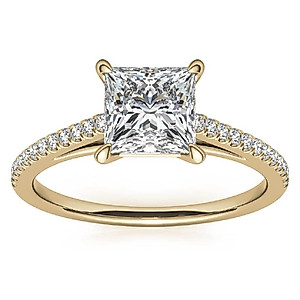 10K Solid Yellow Gold Handmade Engagement Ring, 3 CT Princess Cut Moissanite Diamond Solitaire Wedding/Bridal Ring for Women/Her, Minimalist Rings Anniversary Ring For Gifts (7)