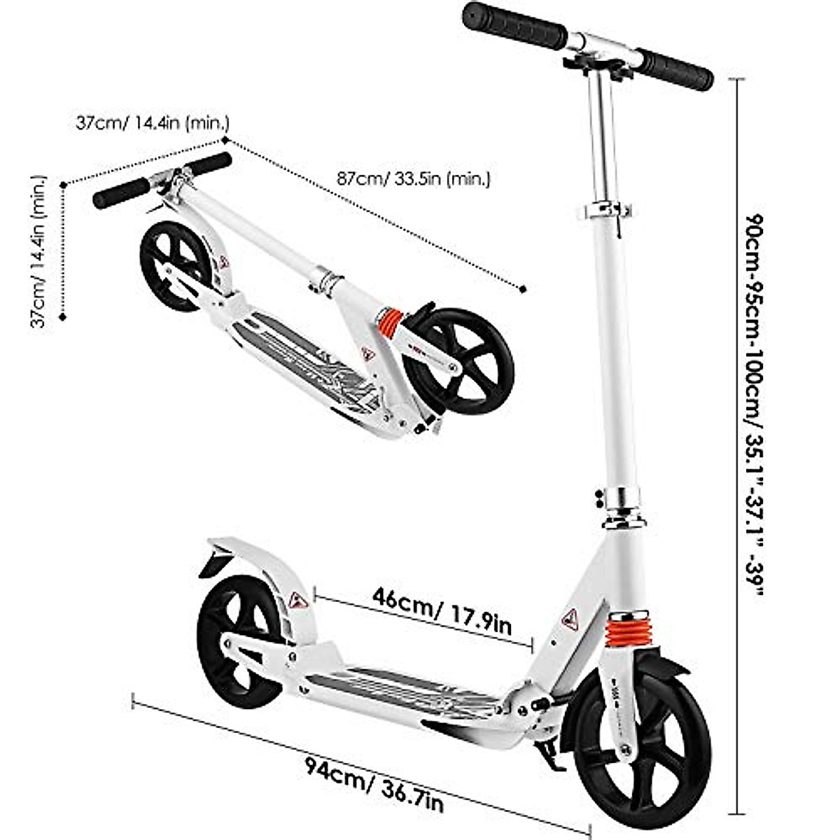 Kids/Adult Scooter with 3 Seconds Easy-Folding System, 220lb Folding Adjustable Scooter with Foot Brake and 200mm Large Wheels (White)