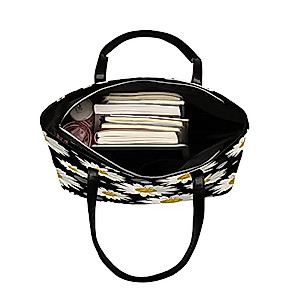 Leather Tote Shoulder Bags for Womens Flower Floral Daisy Handbags Large Capacity with Zipper for Work Travel School Dating Lightweight Water Resistant Hobo Bag
