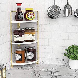 kaileyouxiangongsi Standing Shelf Units, 3-Tier Corner Storage Shelf, Bathroom Countertop Organizer, Vanity Tray Cosmetic Skincare Makeup Storage, Kitchen Spice Rack Standing Shelf, Golden