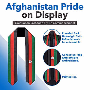 Vision Wear - Afghanistan Flag Graduation Sash - Graduation Stole - International Flag theme - Embrace Your Heritage - Afghan Flag - Pride & Honor Sash