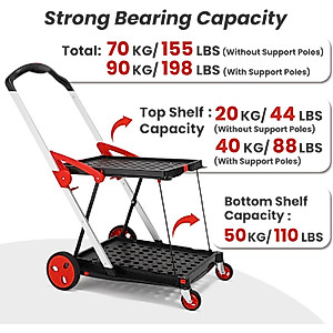 Multi Use Functional Collapsible Carts, Shopping Cart with Storage Crate, Mobile Folding Trolley, Portable Folding Cart, Shopping Cart Folding Trolley for Home, Groceries