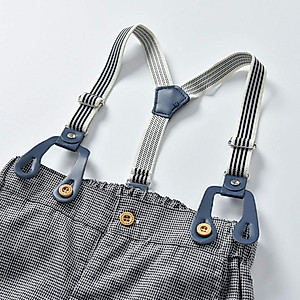 Baby Boys Shirt Overall Suit Suspender Cotton Outfits Bowtie Comfortable Rompers Long Sleeve Gentleman Tuxedo Wedding Formal Suits Set for Birthday Party 12-18M 4PCS Pink