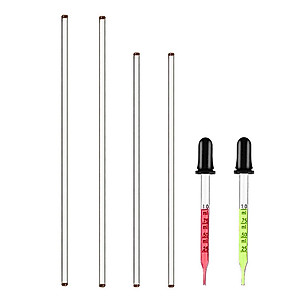 4PCS Glass Stir Sticks Lab Glass Stirring Rod 8"X2 10"X2 with Both Ends Round and 2PCS Glass Graduated Droppers 4"X2 for Science Lab, Kitchen Science Education (6)