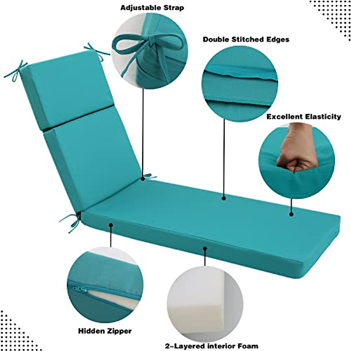 idee-home Chaise Lounge Cushions Outdoor Furniture, Patio Cushions Lounge Outside Chair Cushions Weather Resistant Lounge Chair Cushion Outdoor Cushions for Lawn Pool Cushions 72in.L x 21in.W x 3in.D