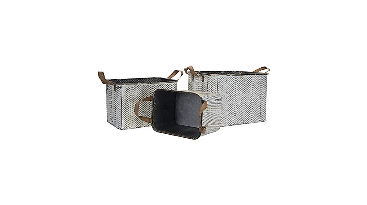Rustic Set of 3 Galvanized Metal Storage Bins by Foreside