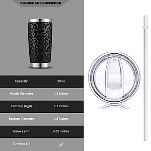 CIVAGO 20oz Insulated Stainless Steel Tumbler, Coffee Tumbler with Lid and Straw, Double Wall Vacuum Travel Coffee Mug, Powder Coated Tumbler Cup for Hot and Cold Drinks (Black Leopard, 1 Pack)