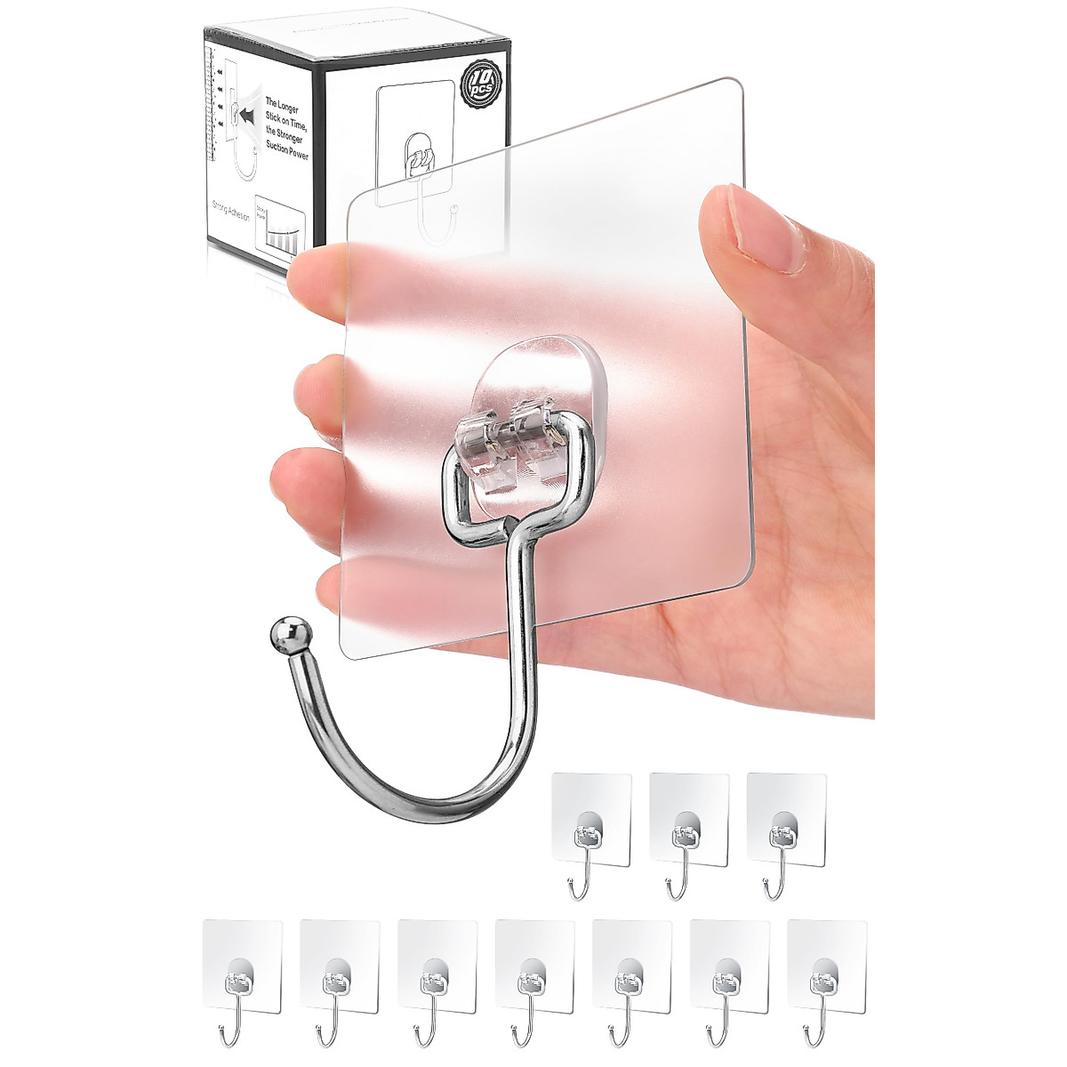 Antimbee 10-Pack All-Purpose Large Adhesive Hooks, Heavy Duty Hold 37 lb(Max) Wall Hooks for Hanging, Large Waterproof Stick on Hooks for Organization