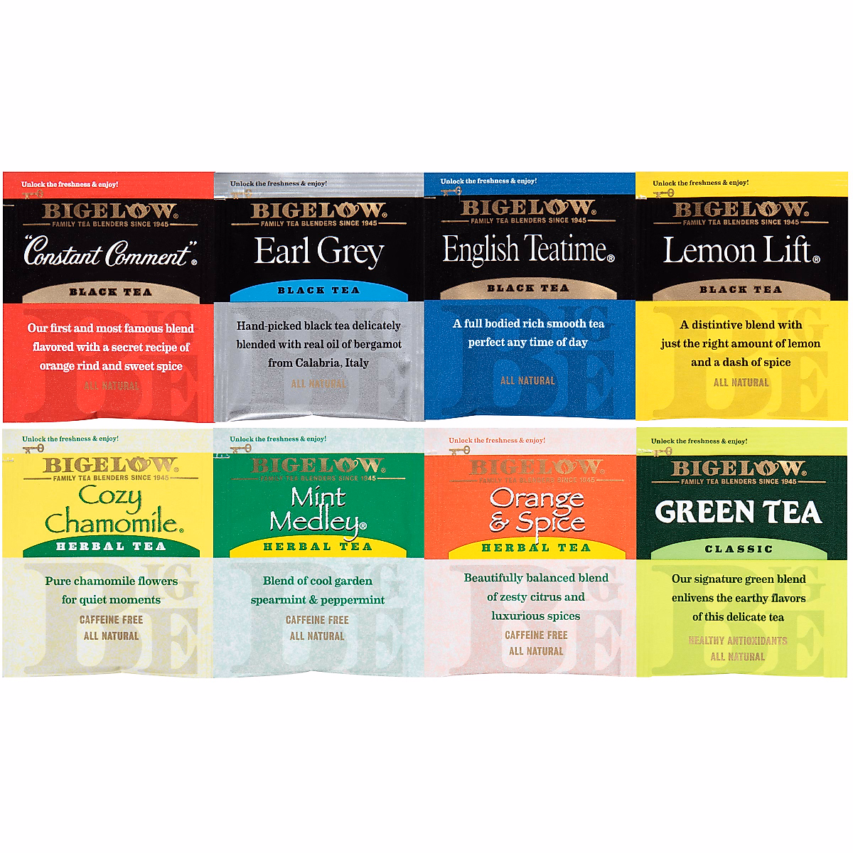 Bigelow Herbal Tea Variety Assortment Pack of 64 Tea Bags Featuring English Teatime, Constant Comment, Lemon Lift, Earl Grey, Green, Cozy Chamomile, Orange Spice, Mint Medley