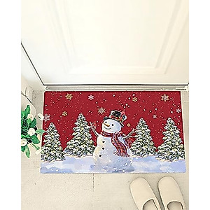 Yun Nist Christmas Snowman Bathroom Rug,Xmas Tree Red Soft Shag Rug Non Slip Doormat,Winter Snowflakes Absorbent Carpet Furry Cozy Floor Mat for Kitchen Bedroom Living Room 16x24in