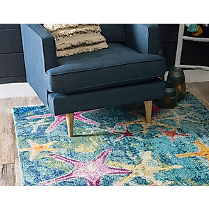 Unique Loom Positano Collection Coastal Modern Bright Colors Starfish Navy Blue Area Rug (4' x 6')