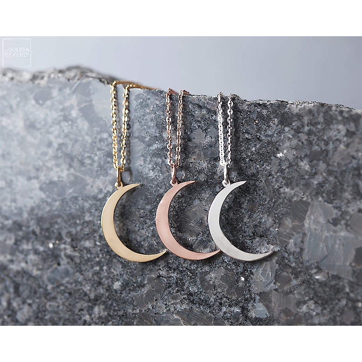 Glimmerst Crescent Moon Necklace, 18K Gold Plated Stainless Steel Crescent Moon Pendant Necklace Delicate Dainty Crescent Necklace for Women