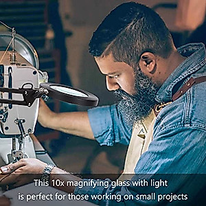 Magnifying Glass with Light and Stand, 10X Magnifying Lamp, 2-in-1 Desk Magnifier with Light, Craft Light Lamp with 3 Color Modes, LED Lighted Magnifier with Light for Close Work Reading Repair Crafts
