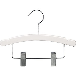 White Kids Combo Hanger, Box of 50, 12 Inch Wooden Children's Hangers with Adjustable Cushion Clips, Notches, and Chrome Swivel Hook by The Great American Hanger Company