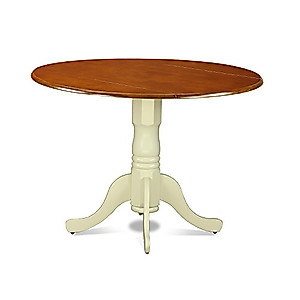 East West Furniture DLAN3-BMK-W 3 Piece Dinette Set for Small Spaces Contains a Round Dining Table with Dropleaf and 2 Kitchen Dining Chairs, 42x42 Inch, Buttermilk & Cherry