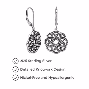 Amazon Essentials Sterling Silver Oxidized Celtic Knot Leverback Dangle Earrings (previously Amazon Collection)