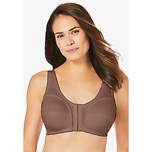 Comfort Choice Women's Plus Size 3-Pack Front-Close Cotton Wireless Bra - 40 C, Mocha Assorted