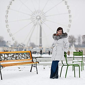 Metal Outdoor Bench Patio Bench Cast Iron Steel Frame Garden Bench Patio Furniture Chair Outdoor Bench w/Floral Design Backrest, Wood Slatted Seat for Park, Yard & Porch, Bronze