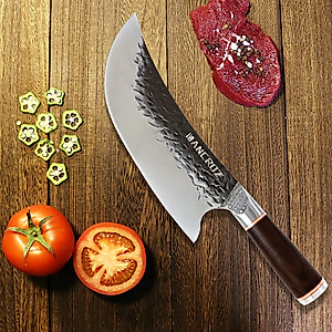 MANCROZ 8 Inch Butcher Boning Knife With Leather Sheath Stainless Steel Meat Cleaver Knife Hand Forged Chef Knives For Kitchen Outdoor BBQ Camping…