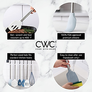 COOK WITH COLOR Silicone Cooking Utensils, Kitchen Utensil Set, Easy to Clean Silicone Kitchen Utensils, Cooking Utensils for Nonstick Cookware, Kitchen Gadgets Set, 10 Pieces, Blue and White