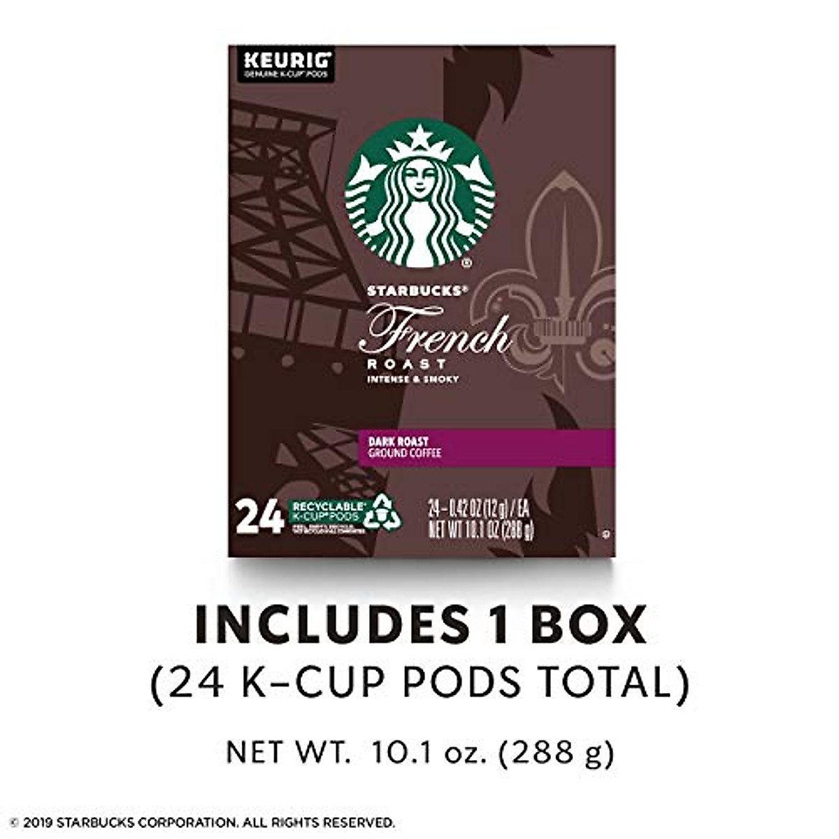 Starbucks Dark Roast K-Cup Coffee Pods — French Roast for Keurig Brewers — 1 box (24 pods)