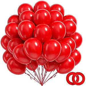 FOTIOMRG 100 Pack Red Balloons 12 inch, Red Latex Balloons for Valentines Day Birthday Wedding Party Decorations (with Red Ribbon)