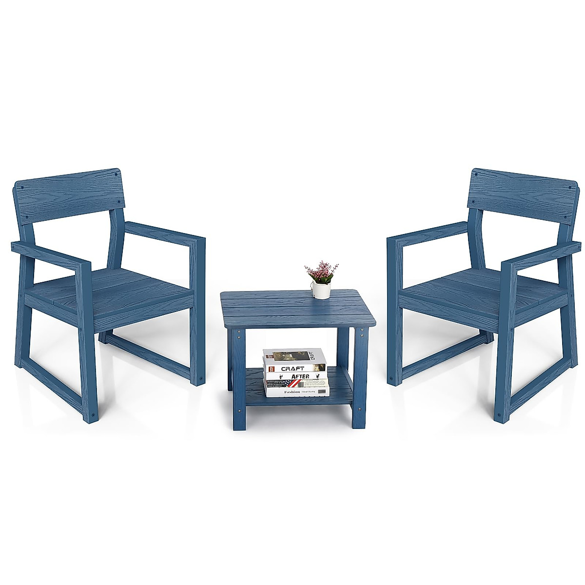 3 Piece Patio Bistro Set, All-Weather HIPS Modern Chairs Set of 2 with Table, 400 lbs Support Outdoor Chair for Backyard, Garden, Porch, and Indoor, Blue