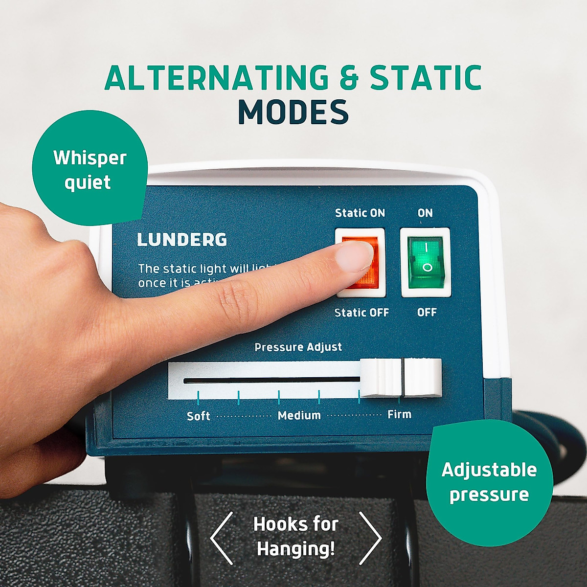 Lunderg Alternating Air Pressure Mattress Pad with Static Mode & Flocking - Comfortable Bed Sore Prevention - Includes Mattress Topper for Hospital Bed or Home & Quiet Pump - Recommended by Doctors