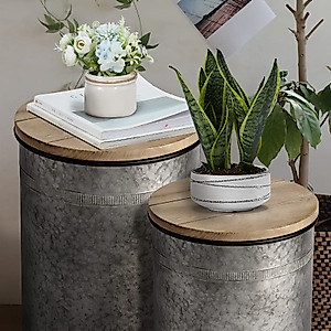 oneinmil Rustic Storage Bins Farmhouse End Table Farmhouse Furniture Galvanized Metal Stool Ottoman Seat with Round Wood Lid Set of 2