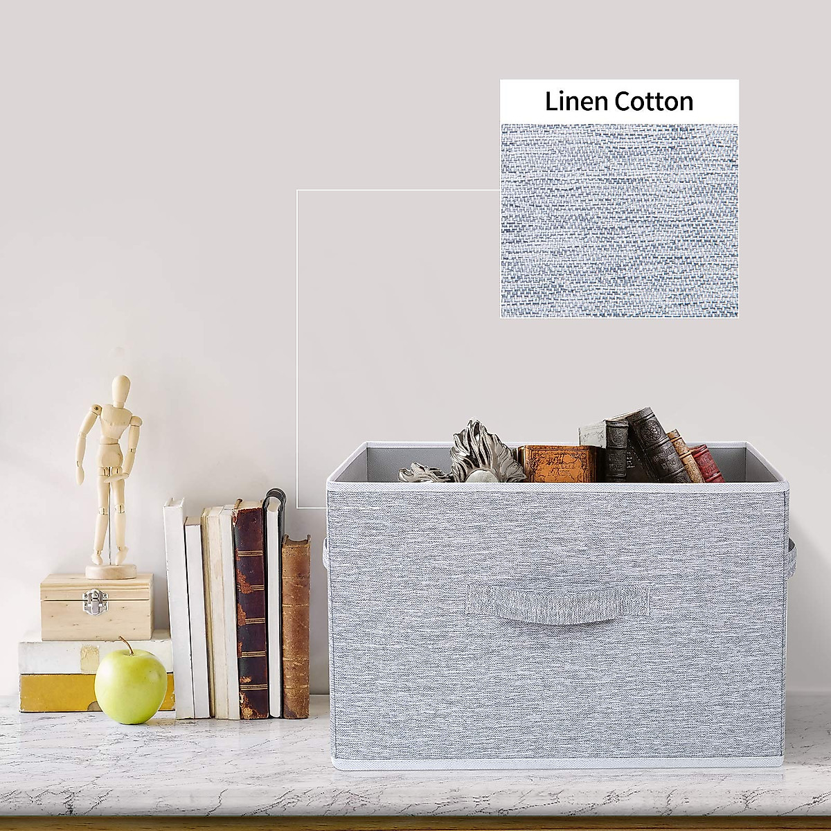 DIMJ Cube Storage Bins Foldable Storage Bins with Handles, Fabric Storage Basket for Shelf, Closet, Nursery, Office Organizer Grey and Beige (14.9x9.8x9.8 inches, Grey)