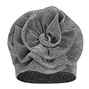 Women Turban Flower Caps Chemo Head Wraps Cap Stretchy Turban Hat Head Cover Flower Knot India's Hat for Women Girl Silvery