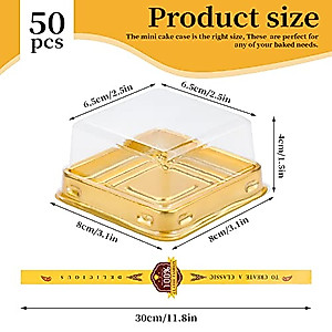 Fyess 50 Pack Mini Charcuterie Cups Bundlt Cake Containers Plastic Cupcake Boxes with Dome Lids for Dessert and other Snacks,Golden