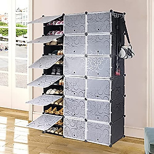 ALUPOM Portable 72 Pair Shoe Rack Organizer with Door and Versatile Hook, Shoe Storage Cabinet Easy Assembly, Stackable Free Standing Shoe Rack
