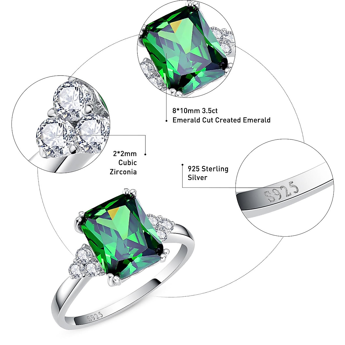 Yaresul 3.5ct Women's Green Emerald Ring for Women 925 Sterling Silver Emerald Engagement Ring for Women May Birthstone Rings Paved Cubic Zirconia Wedding Rings Size 8