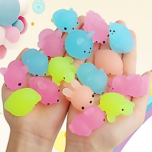 Outee 30 Pcs Mochi Animals Toys Glow in The Dark Mochi Toys Mini Stress Relief Toys Mochi Cat Relief Stress Toys Easter Gifts