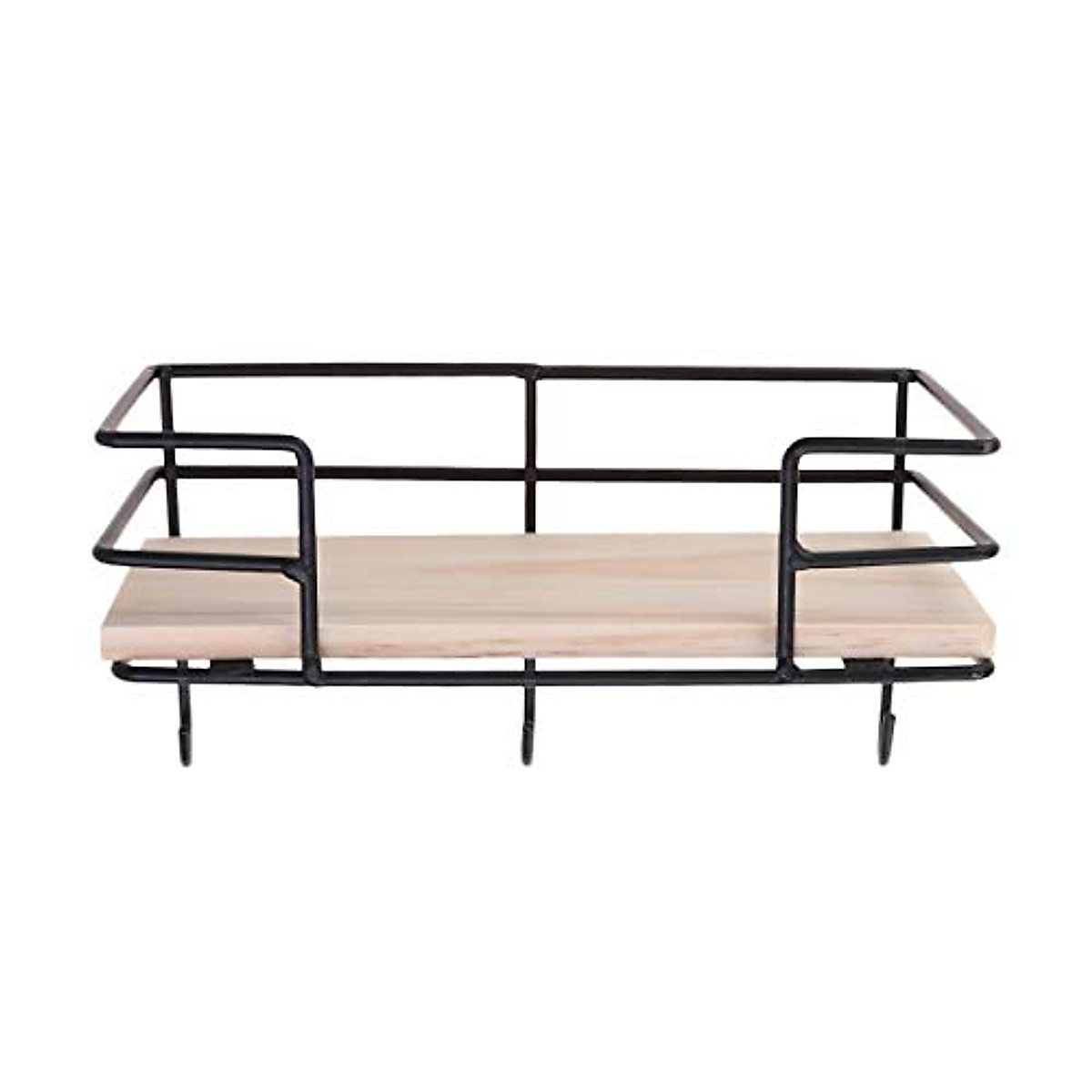 Amosfun Wall Decorations for Living Room Modern Wrought Iron Storage Rack Wall- Mounted Decorative Shelf Hanging Holder Organizer with Hooks (3 Hooks, Black)