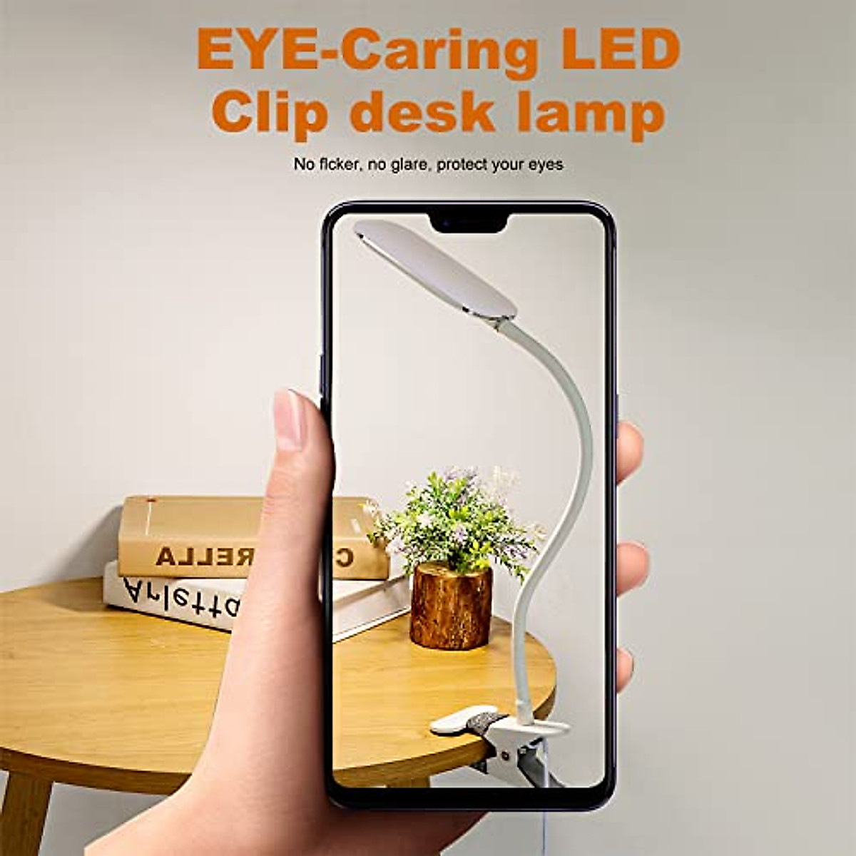 Eye Caring Desk Lamp with Clamp,Full Spectrum Eye Protection LED Clip on Desk Lamp,Dimmable Bright 8W Book Light for Reading in Bed,Daylight USB Powered Adjustable Gooseneck Small Desk Lamp for Dorm