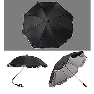 Baby Stroller Parasol, Clamp-On Shade Umbrella, with Umbrella Clip Fixing Device, 360 Degree Adjustable UV Protection, 79cm/31.1in Long, Suitable for Beach Chairs, Baby Strollers (Black)