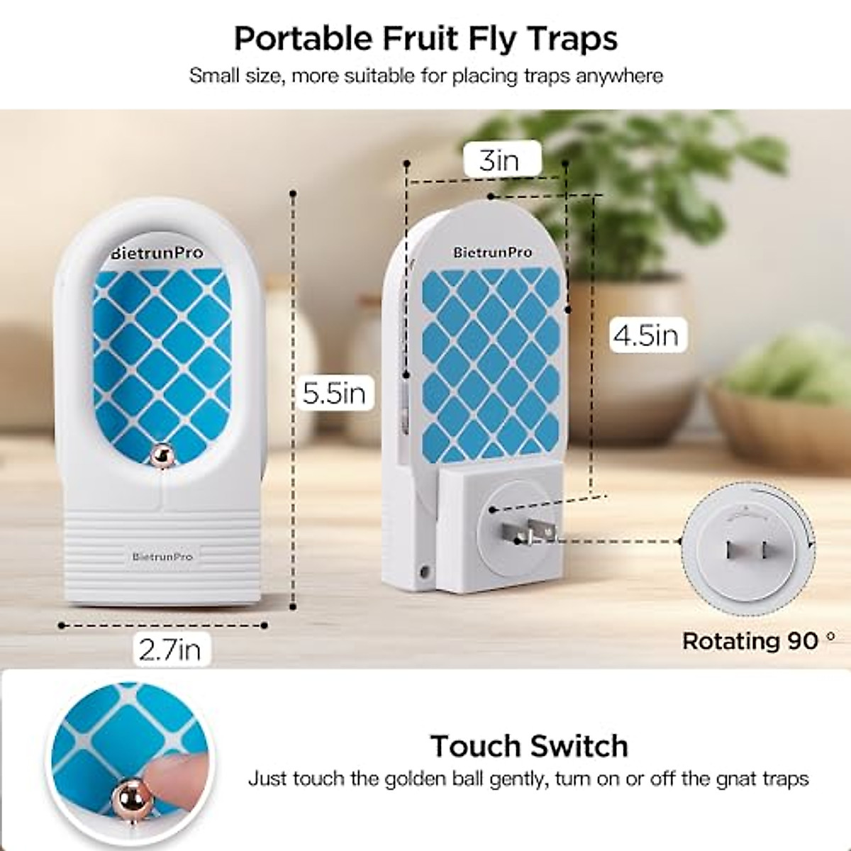 Fruit Fly Traps/Gnat Traps for Indoors(2 Devices+6 Refills), 2-in-1 UV＆Blue Light Plug-in Bug Trap, NAT Killer, Flying Insect Catcher Sticky Trap for Home House Fruit Flies, Moths, Mosquitoes, Fungus