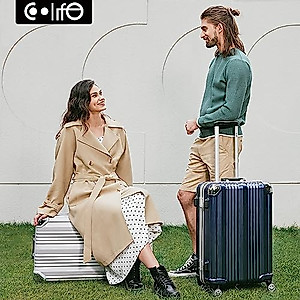 Coolife Luggage Aluminium Frame Suitcase TSA Lock 100% PC 20in 24in 28in (Blue, M(24in))