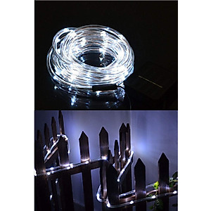 XUNATA Solar String Lights, 23FT Solar Rope Lights, 8 Modes 50 LED Outdoor Lighting Rope, Waterproof Copper Wire Rope String Light for Outdoor Indoor Home Garden Patio Parties(White)