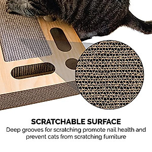 Furhaven Rectangle Archway Corrugated Cat Scratcher Busy Box Toy w/ Catnip - Tan, One Size