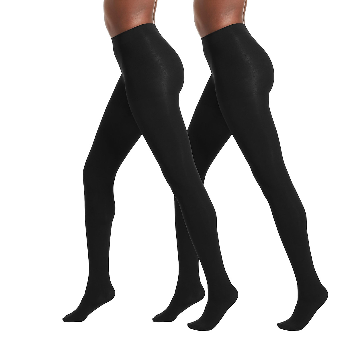 No Nonsense Women's Super Opaque Control-top Tights, Black/Black, Medium (Pack of 2)
