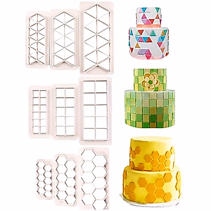 LaVenty 9 PCS Texture Mat Fondant Impression Mat Cake Border Decorating Tool Cake Mold Cookie Cutter Cake Fondant Cutter