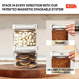Cliik 3-Pack Magnetic Stackable Kitchen Containers, Jars for Organization and Storage, Kitchen Storage & Pantry Organizer with Lid, Shatterproof, Leakproof & Airtight
