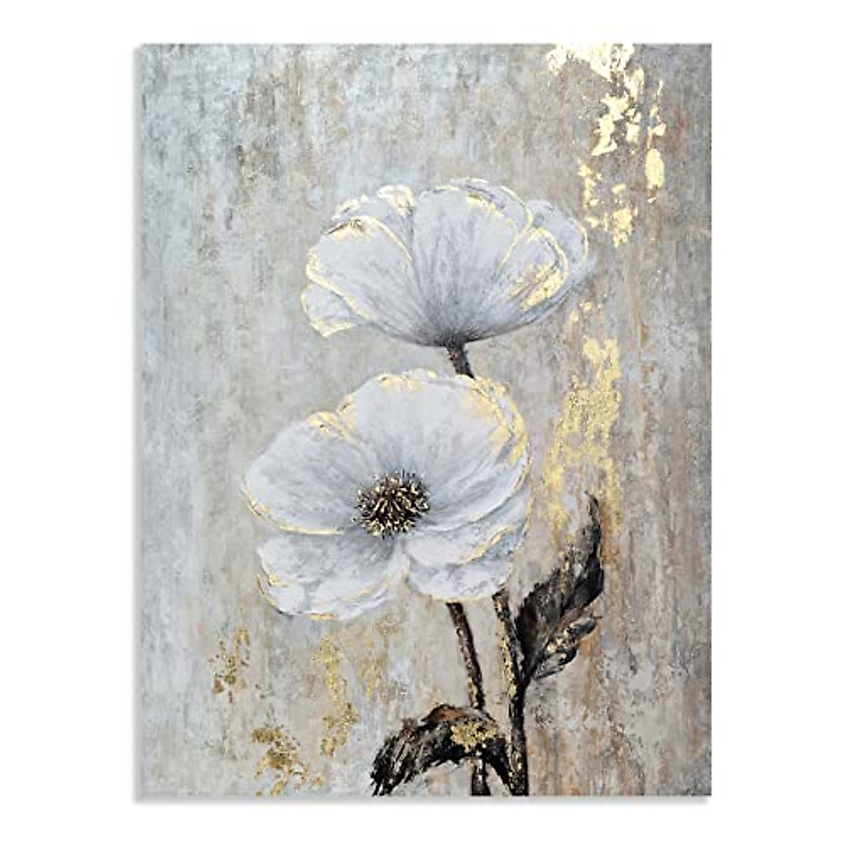 MYBEAUTYWALLA Vertical Flower Oil Painting - Hand Painted Abstract Floral Artwork with Gold Foil - Modern Still Life Pictures for Living Room Hallway Farmhouse Decor