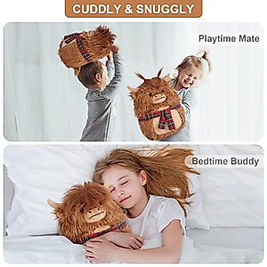 SuzziPals 14'' Highland Cow Stuffed Animals Plush Pillows, Scarf Scottish Highland Cattle Plushies, Soft Stuffed Cow Plush Toys for Cuddle & Squish, Highland Cow Decor Highland Cow Gifts for Kid Adult