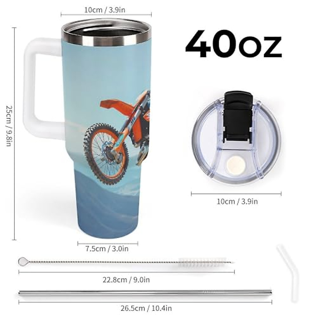 Motocross Dirt Bike Insulated Tumbler with Handle Stainless Steel Travel Coffee Mug with Lid And Straw 40oz